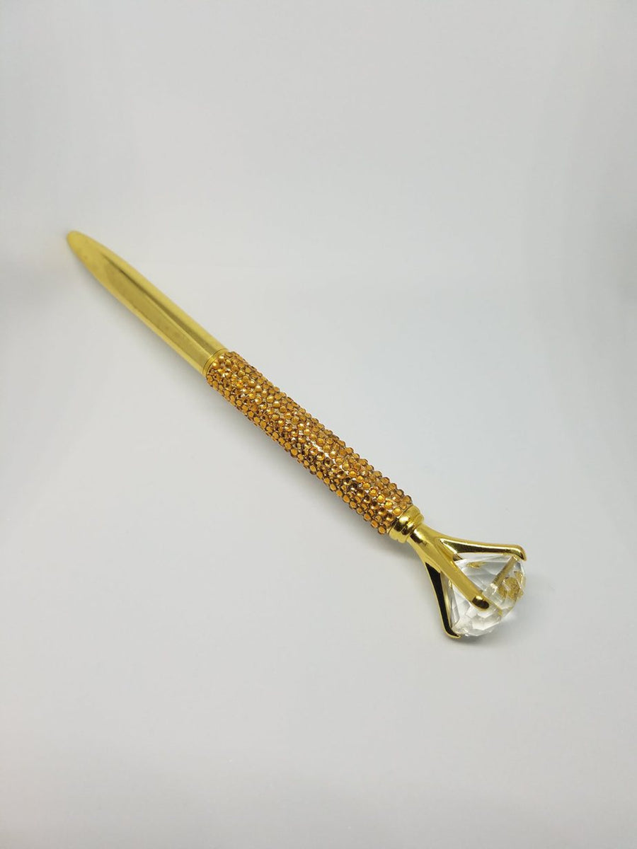 Gold - Glam Diamond Head Jeweled Pen – Brown Aspiration Stationery